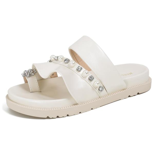 商品名:  Lossarye Women's Rhinestone Platform Toe Ring Slide Sandals Sparkle Pearl Slip On Casual Open Toe Slippers Summer ...