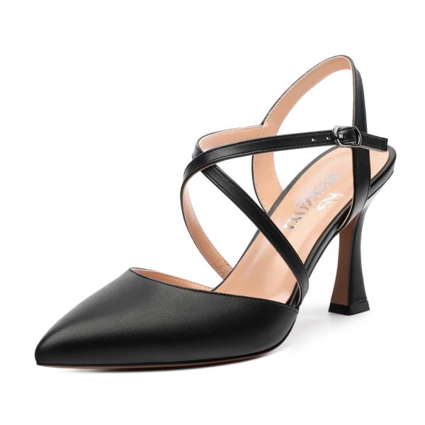 商品名:  MISEZOXI Womens Sandals, High Spool Heels Pointed Toe Sandals, Crossover Strap Kitten Heel Sandals, Closed Teo Sli...