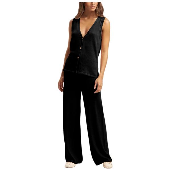 商品名:  TIQOJE Womens 2 Piece Outfits Sets Sleeveless Button Down Vest Tops Wide Leg Pants Lounge Set(Black-L)ブランド: TIQOJE...