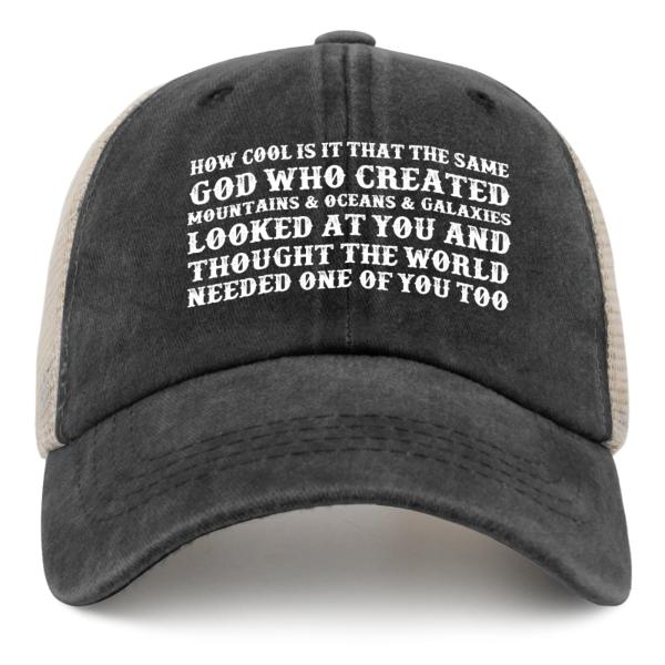 商品名:  BEIXBE How Cool is it That The Same God Who Created Mountains Hat Trucker Hat Women Funny Mesh Cap for Fall Blackブ...