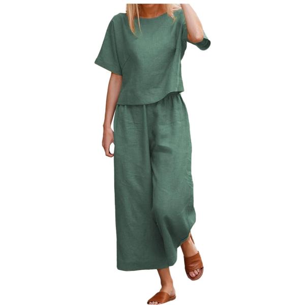 商品名:  Two Piece Summer Outfits for Women Linen Pants Suits Casual Short Sleeve Shirts and Wide Leg Trousers Sets 2 Piece...