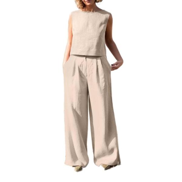 商品名:  DMOYALA Womens Summer Two Piece Outfits Linen Sets Sleeveless Tank Top and High Waist Baggy Palazzo Pants Suits wi...