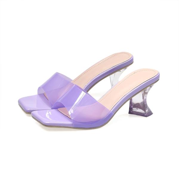 商品名:  LVOMU Women's Clear Strapy Square Toe Chunky Heel Slides Sandals Fashion Jelly Color Comfortable Slip-on Transpare...