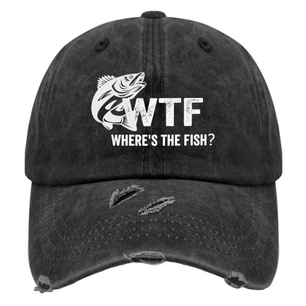 商品名:  Generic WTF Where's The Fish Hats for Men Fishing Here Fishy Fishy Hats for Women Washed Distressed, Allblackブランド:...