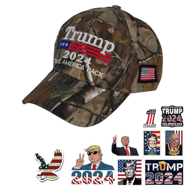 商品名:  Trump Hat 2024 with Trump Stickers 50 Pack Donald Trump Merchandise MAGA Hats Trump 2024 Hat Flag President Trump ...