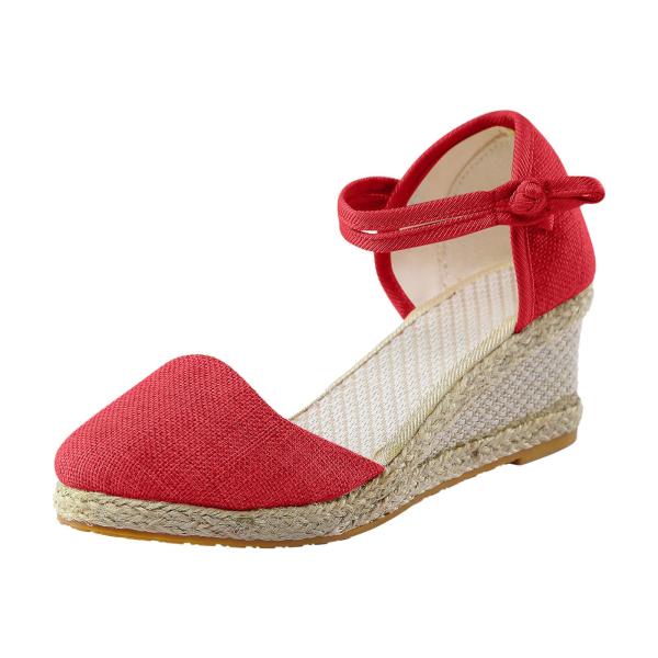 商品名:  Generic Espadrilles Wedge Sandals For Women Button Ankle Strap Closed Toe Slope Heel Shoes High Heels Dressy Summe...