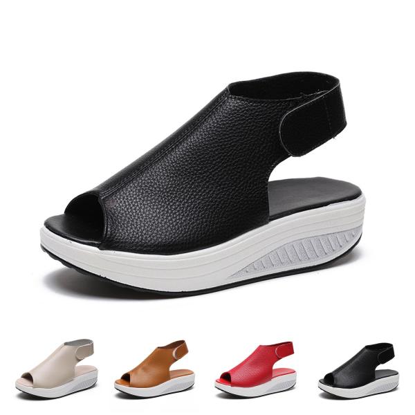 商品名:  BOHENAILV Women's Sofft Leather Wedge Sandals Summer Comfortable Non-Slip Fish Mouth Beach Casual Sandals Slingbac...