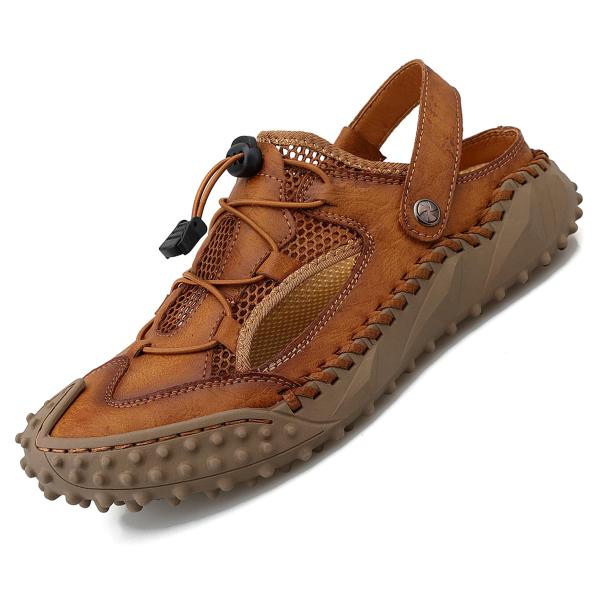 商品名:  MAIZUN Men's Closed Toe Leather Sandals Adjustable Slip-on Fisherman Hiking Shoes Casual Outdoors Lightweight Walk...
