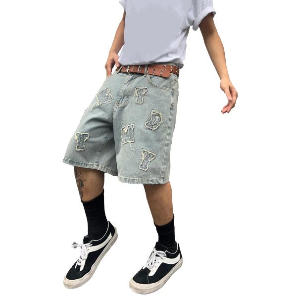 商品名:  DFGIGT Mens Jorts Baggy Loose Fit Jean Shorts Wide Leg Denim Shorts Strings Y2k Casual Summer Shorts Hip Hop Strai...