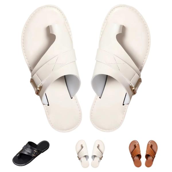 商品名:  KTUCPRY Women's Toe-Ring Slide Sandal Leather Sandals Toe Ring Loop Strap Slip on Slippers (White,6)ブランド: KTUCPRY商...