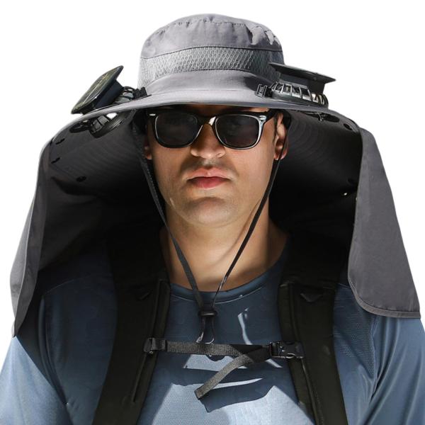 商品名:  Wide Brim Solar Fan Outdoor Fishing Hat Men Sun Hat with 2 Solar Fan Fishing Hats Neck Flap Outdoor UV Protection ...