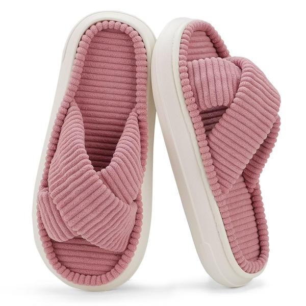 商品名: NineCiFun レディース ハウススリッパ オープントゥ スライドスリッパ 女性用 サマースリッパ 低反発素材 ハウスシューズ クロスバンド付き プラットフォームスリッパ 屋内外用, ピンク, 8-9 NineCiFun Wo...