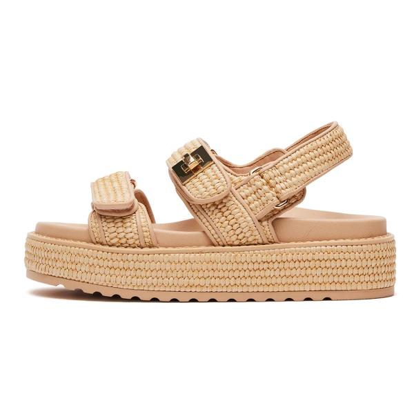 商品名:  Goolita Raffia Woven Platform Sandals For Women, Open Toe Double Ankle Strap Slide Sandals Metal Lock Casual Comfo...