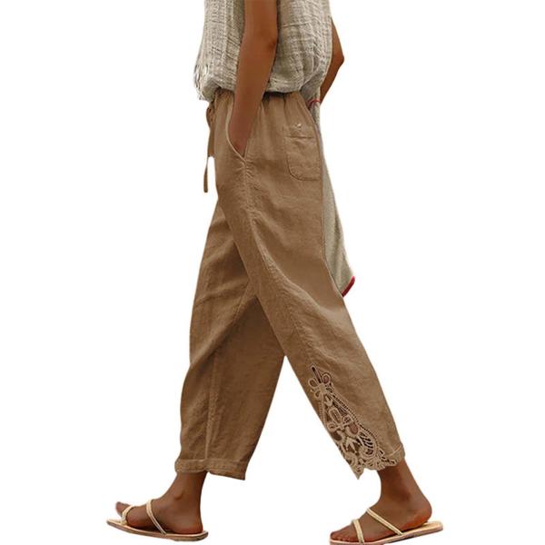 商品名:  Women's Fashionable Solid Color Lace Spliced High Waist Drawstring Pocket 9/10 Length Pants Women Office (d-Khaki,...