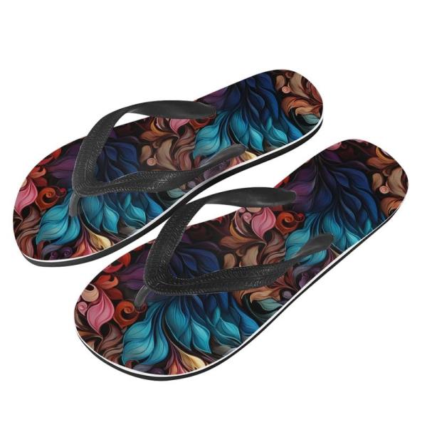商品名:  Semiouray Women Colorful Art Leaf Print Flip Flop Sandal, Abstract Art Spiral Leaves Painting Lightweight Thong Sa...