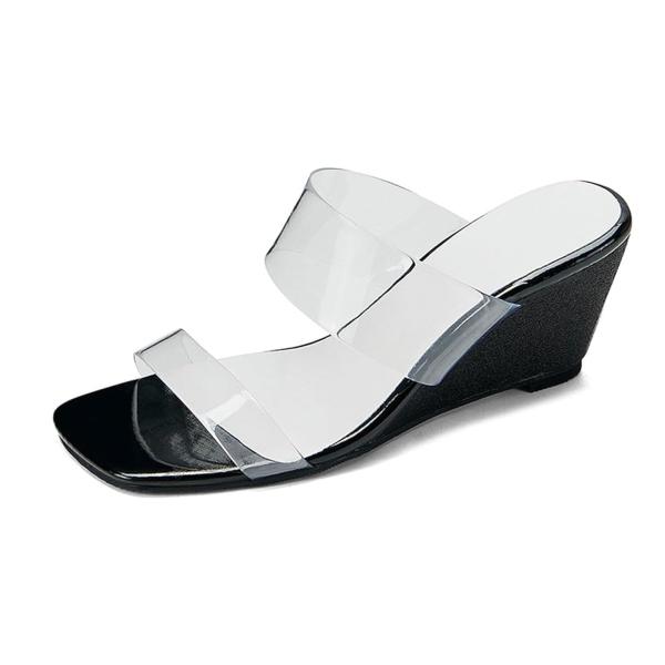 商品名:  BHDJK Women' Stransparent Two Strap Low-Heeled Backless Slide Sandal Square Open Toe Slip On Comfortable Non-Slip ...