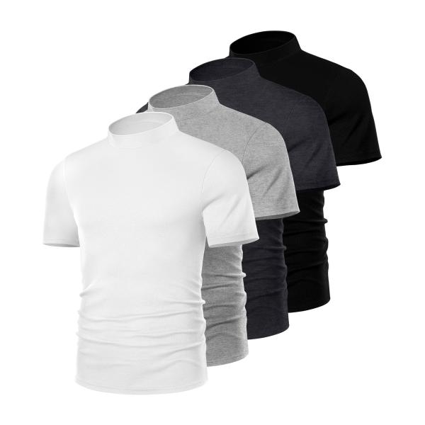 商品名:  Ficerd 4 Pack Men's Mock Neck T Shirts, Short Sleeve Mock Turtleneck Undershirt Pullover Basic Causal Solid Tee To...