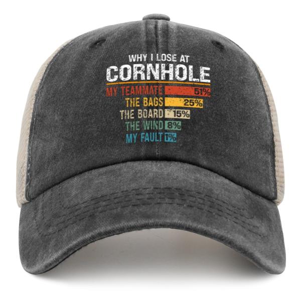 商品名:  Generic Why I Lose at Cornhole hat for Men Funny Cycling Cap for Womens AllBlack Cap Vintage Unique Gifts for Mail...