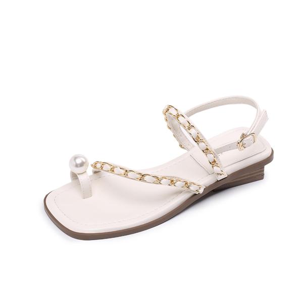 商品名:  Crepuscute Women's Pearl Rhinestone Toe Ring Sandals Bohemia Fashion Open Toe Flat Sandals Summer Slippers Shoes (...