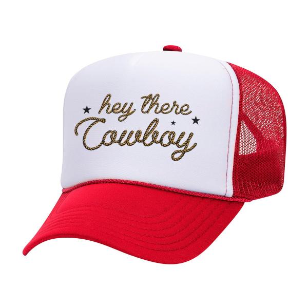 商品名:  TeesAndTankYou Hey There Cowboy Foam Trucker Cap Adjustable Mesh Back Hat White/Redブランド: TeesAndTankYou商品サイズ: 6 1/...