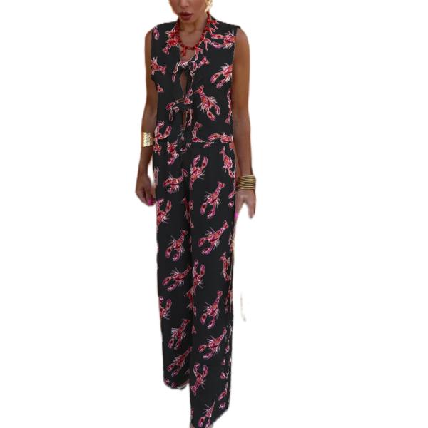 商品名:  Argeousgor Women Y2k 2 Piece Pants Set Lobster Print Tie Up Tank Top and Pants Outfits Summer Vacation Beach Suit ...