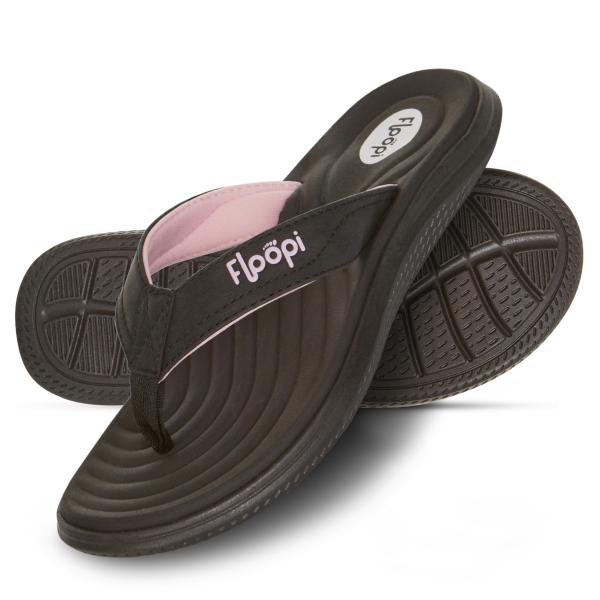 商品名: Floopi ビーチサンダル レディース 丈夫な低反発素材 インソール サンダル レディース ビーチサンダル 屋内外用 滑り止めソール, ブラック, 6 Floopi Flip Flops for Women Durable Me...