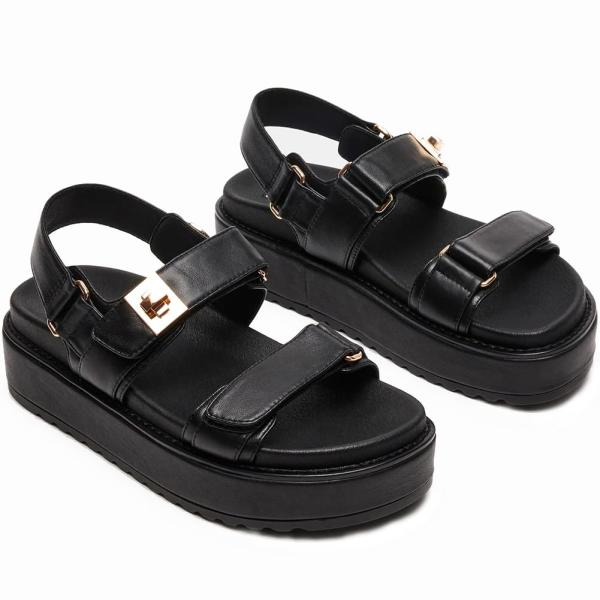 商品名:  Lovee Cosee Black Platform Sandals for Women Wedge Open Toe Flatform Sandals for Women Double Adjustable Slingback...