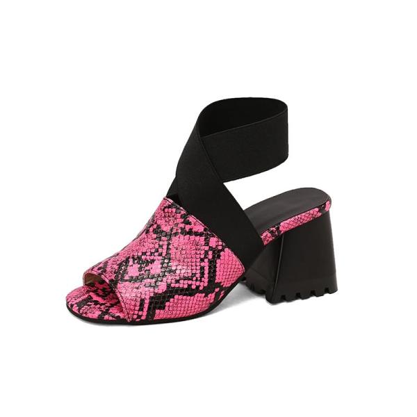 商品名:  XBAO Women's Snake Pattern Mid Heel Sandal Wedding Evening Chunky Block Heels Ankle Strap Open Square Toe Elastic ...