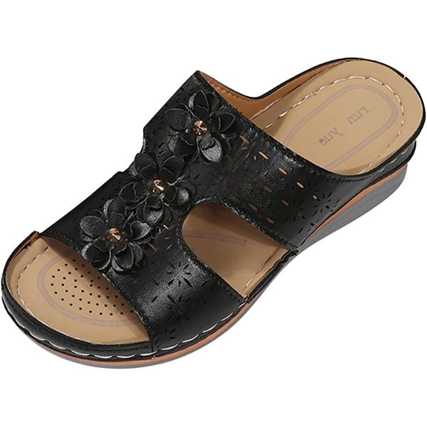 商品名:  Qatiecay Women Wedge Sandals Summer Hollow Flower Fish Mouth Open Toe Sandals Slippers Outside Wear Large Size Cas...