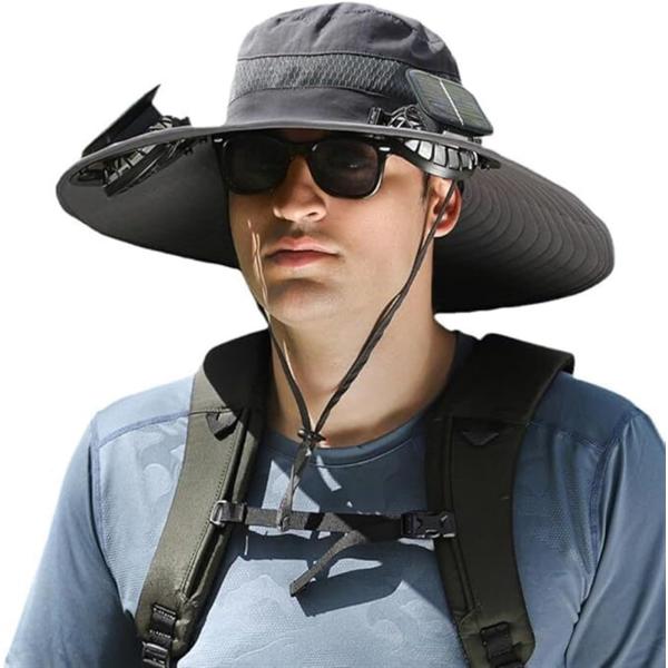 商品名:  Wide Brim Solar Fan Hat, Wide Brim Solar Fan Outdoor Fishing Hat, Dual Power Solar Fan Hats for Men-Solar &amp; US...
