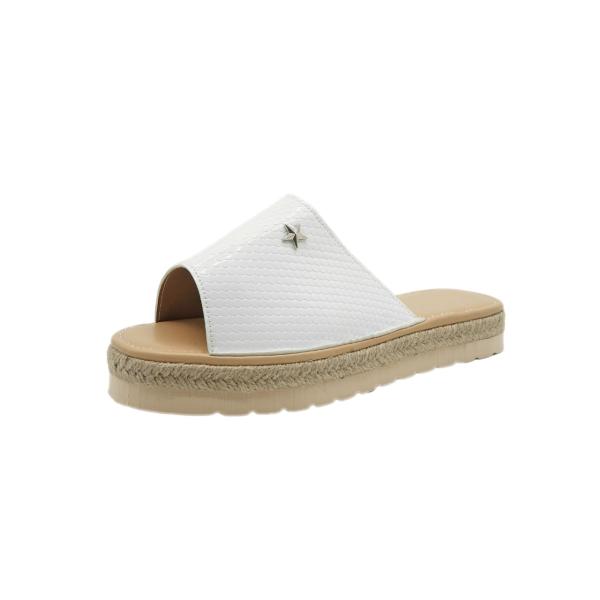 商品名:  Shesnugin Women's White Comfortable Espadrille Peep Toe Slide Sandals Avarcas Platform Sandals with Metal Star on ...