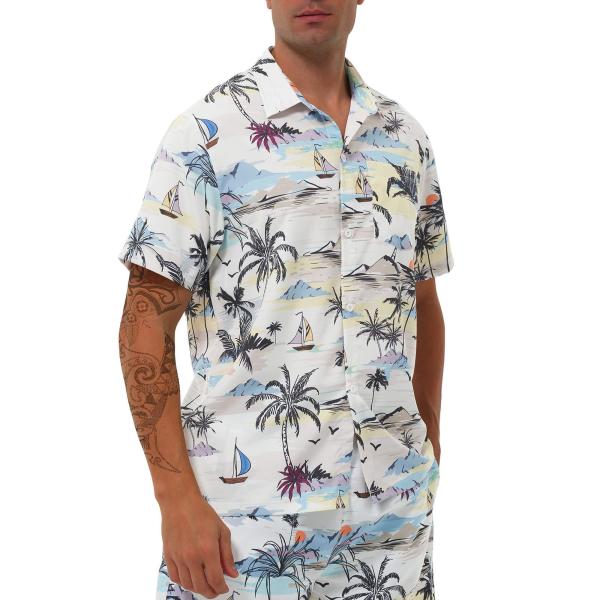 商品名:  Bowling Shirt Button Down Shirt Men Short Sleeve No Collar Dress Shirts for Men Short Sleeve Shirts Mexico Vacatio...