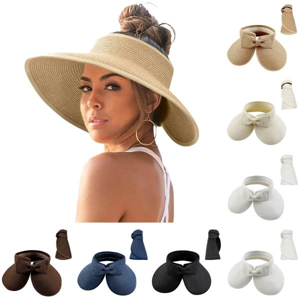商品名:  Buy Again My Orders,Wide Brim Sun Visor Hat for Women Straw Summer Hat Roll-Up Beach Cap Foldable Ponytail Travel ...