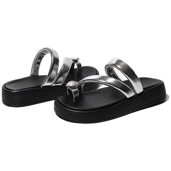 商品名:  DirraBra Women's Rhinestone Toe Ring Thick Sole Sandals,Summer Comfort Backless Slip-On Sandals Slippers Outdoor L...