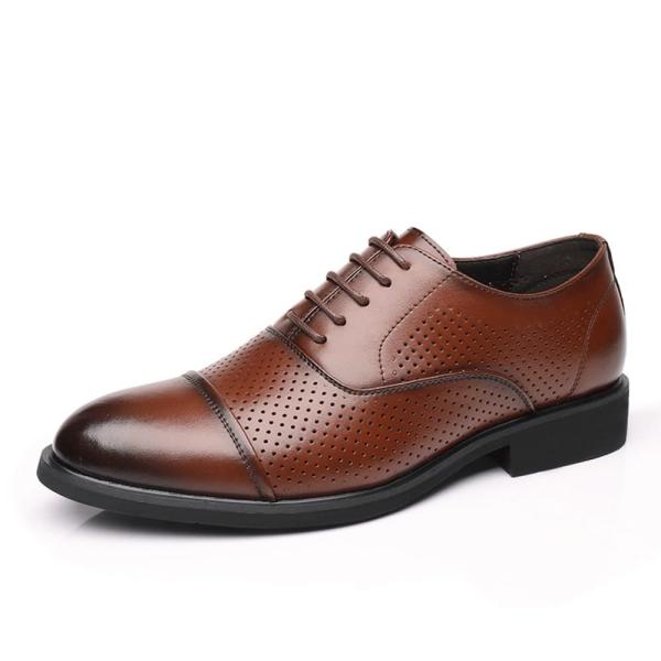 商品名:  New Business Oxford Shoes for Men Lace Up Round Toe Solid Color Leather Shoes Rubber Sole Non Slip Low Top Anti-Sl...