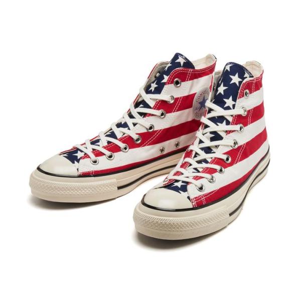 オールスターUSのプリントアレンジモデル。アメリカ国旗であり、コンバースを代表する柄の一つである「スターズ＆バーズ」のプリントを採用洗い加工を施し、クラシックな雰囲気に仕上げた一足。【サイズ目安】(個人差がございますので、あくまでも目安とお...