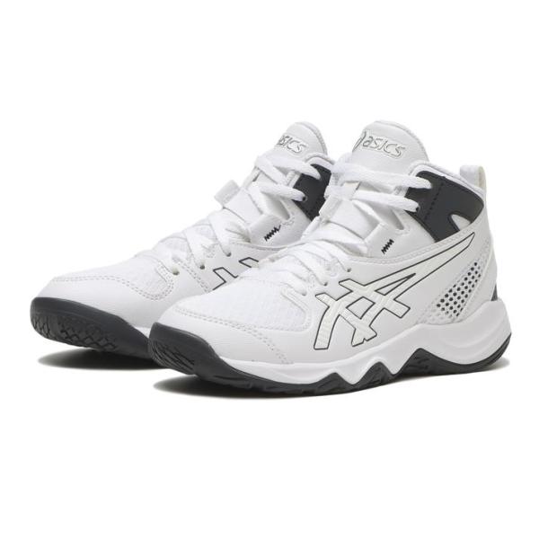 バスケットボールを始める最初の一歩をサポートするジュニアエントリーモデル。【サイズ目安】(個人差がございますので、あくまでも目安とお考え下さい。)このシューズの作りは標準です。素材=人工皮革（=合成皮革）・合成繊維・合成樹脂・ゴム