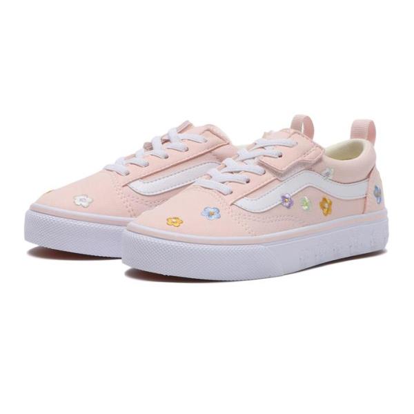 VANSのクラシックライン「OLD SKOOL（オールドスクール）」のキッズモデルにFLOWERの刺繍を靴全体にちりばめた、キュートな1足です。シューレースはストレッチするエラスティックゴアを使用しています。履き口部分はマジックテープになっ...