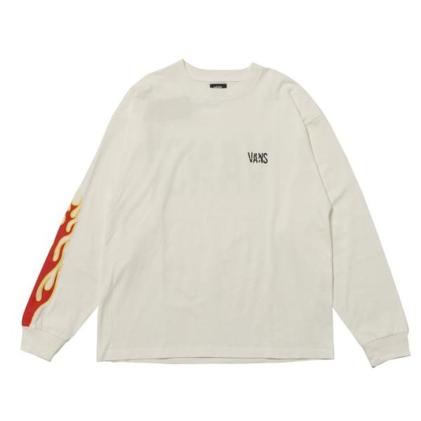 2019年に発売したフレイムシリーズをアップデート。ザラッとした手触りが特徴の空紡糸を使用したヘヴィウエイトL/S Tシャツ。右袖にフレイムのプリント。パックプリントはフレイム柄とパンクロゴを組み合わせたVANSロゴ。左胸にもパンクロゴのワ...