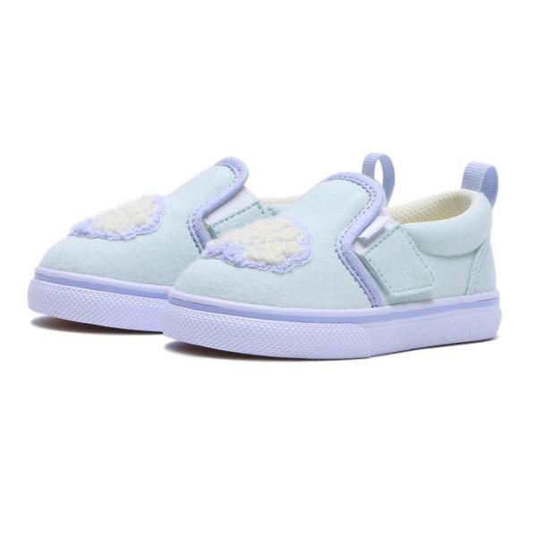 甲部分のサガラ刺繍がキュートなスリッポン。パステルカラーでフェミニンな雰囲気の配色です。サイド部分にマジックテープがついているので、大きく開いて履かせることができます。アッパーやライニングは柔らかい生地を使用していて、足当たりも優しい作りで...