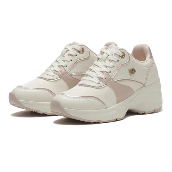 フェミニンなコーディネートにもピッタリのヒールアップスニーカー。ストーン付のアイレットとシャイニー素材が華やかさを演出してくれます。軽量設計とアーチサポートインソールで、6.5cmヒールでも履きやすくしています。つま先が少し細めに作られてい...