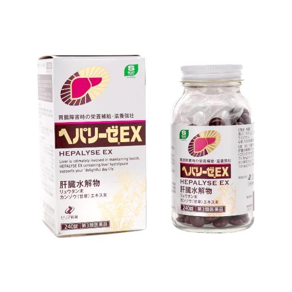 ヘパリーゼEX240錠は、疲れたとき、胃腸の調子が悪いとき、食欲がないときなどの栄養補給や滋養強壮に用いる第3類医薬品です。肝臓水解物600mgをはじめ、ゴミシエキス、カンゾウエキス末、リュウタン末、リボフラビン（ビタミンB2）、トコフェロ...
