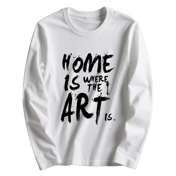 「Home is Where The Art is」というアーティスティックなメッセージが印象的な長袖Tシャツです。シンプルな白地に力強いブラシストローク風の文字デザインが、アートへの愛着と創造性を表現しています。100%コットン素材を使用...
