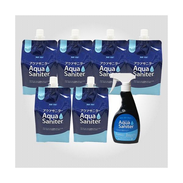 アクアサニター　アルミパック 1L x 6個　スプレーボトル付きです。 水のように気軽に使える除菌水アクアサニター。 除菌・消臭・保湿に!人にも環境にもやさしい微酸性次亜塩素酸。アクアサニターは、安全性と効果で高い評価を得ています。 低濃度...