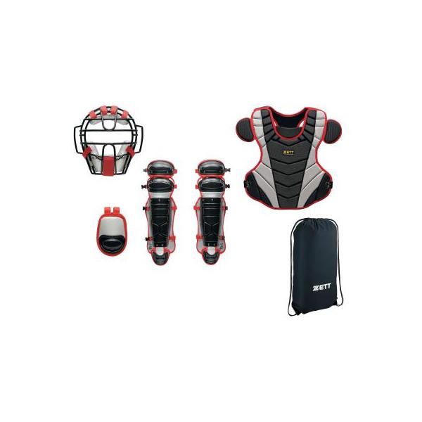 オーダー仕様の限定軟式・ゴムソフト用キャッチャー防具4点セット。●マスク/中空鋼、プロテクター/ポリエステル、レガーツ/ポリエチレン、スロートガード/ポリエチレン・合成皮革●マスク/SGマーク合格品(対人賠償責任保険付き)●レガーツ/ダブル...