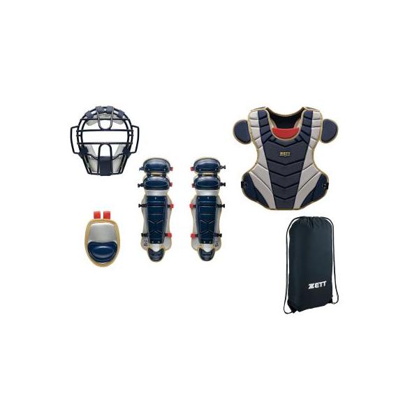 オーダー仕様の限定軟式・ゴムソフト用キャッチャー防具4点セット。●マスク/中空鋼、プロテクター/ポリエステル、レガーツ/ポリエチレン、スロートガード/ポリエチレン・合成皮革●マスク/SGマーク合格品(対人賠償責任保険付き)●レガーツ/ダブル...