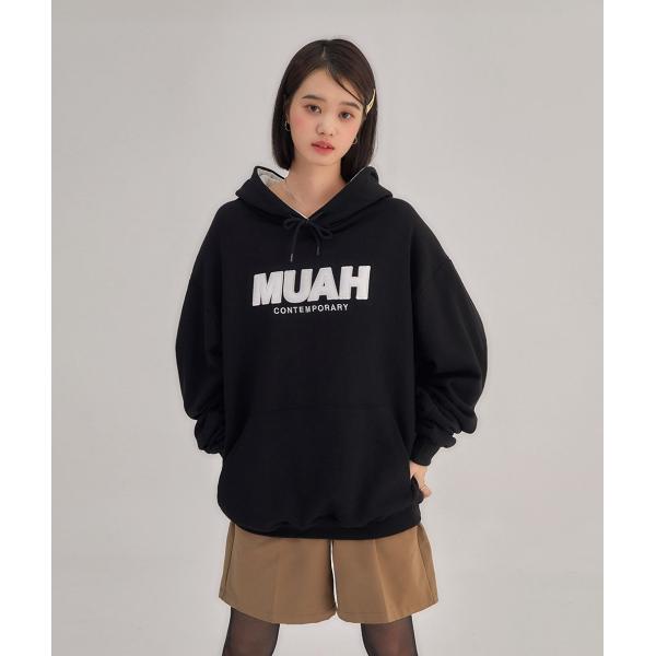 【発売日：2022年03月05日】　 ※muah muah ムーアムーア  SIGNATURE COMBI COLOR OVERFIT HOODIE 韓国ブランド正規商品 シグネチャーロゴ裏毛プルパーカー  ［送料無料］　可愛らしいプルオー...
