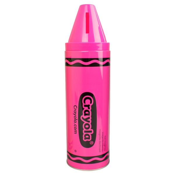 クレヨンメーカー『クレヨラ』のクレヨン型貯金箱です。かわいいデザインとカラフルな色でインテリアに最適！子供部屋などにピッタリ♪楽しく貯金ができますね♪集めてかわいい全3種♪カラー：マゼンタ素材　：上部：プラスチック　　　　下部：TIN（ブリ...