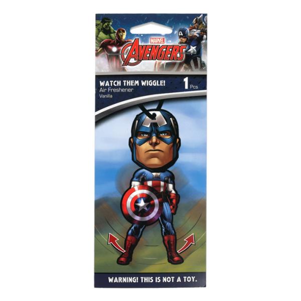 ■ Hero Wiggle Air Freshener (Captain America) ■アメコミヒーローデザインのエアフレッシュナーです。首の部分を支点にして、体がブラブラと動く楽しい仕掛け付き。吊り下げるとアメリカンなバニラの香りが...