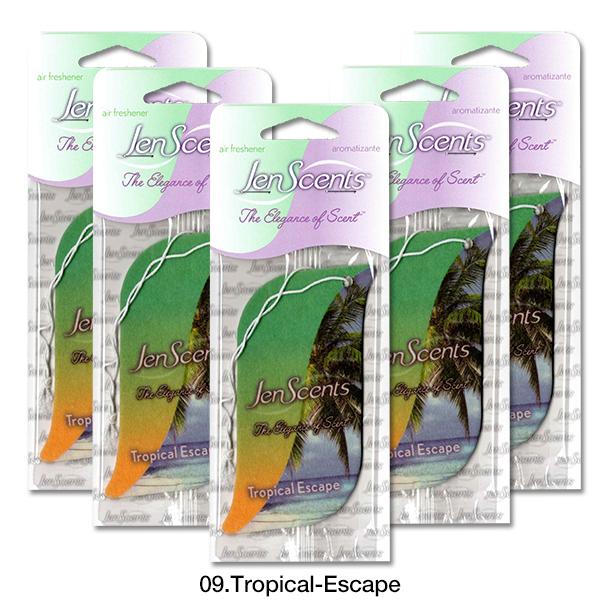 ■ JenScents Paper Air Freshener (Tropical Escape) 5枚セット ■フォトジェニックなデザインのエアフレッシュナーです！デザインの雰囲気とリンクした素敵な香り。吊り下げ用の紐が付いているので、車...